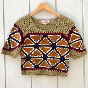 Vintage | Sweaters | Vintage 96s Crochet And Leather Patchwork Sweater ...